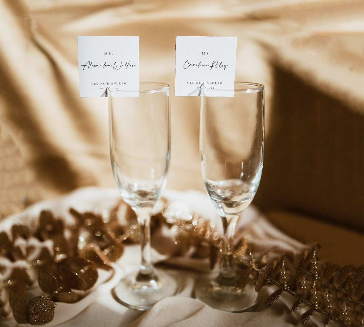 Champagne Name Card Template, Square Place Cards, Champagne Place Card ...