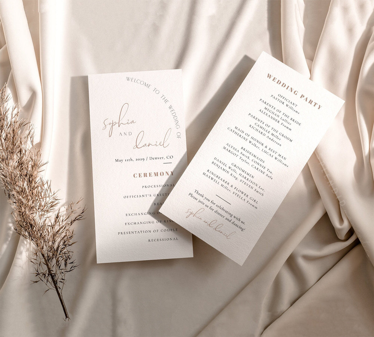 Bohemian Wedding Program Template, Dusty Rose Wedding Program, Modern ...