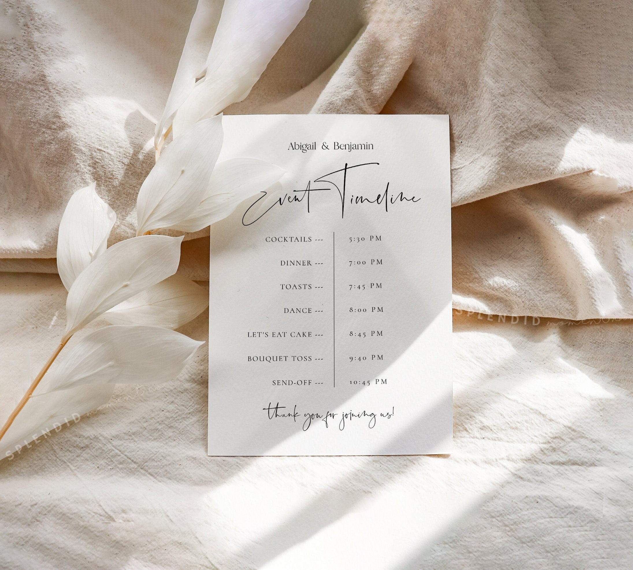 Modern Reception Timeline Template, Wedding Events Timeline Card, Itin ...